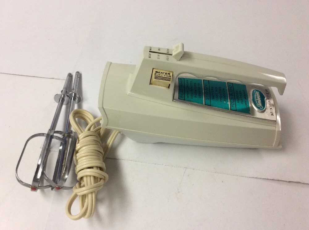 Retro Vintage White Turquoise Sunbeam Mixmaster Hand Blender Mixer HMD ...