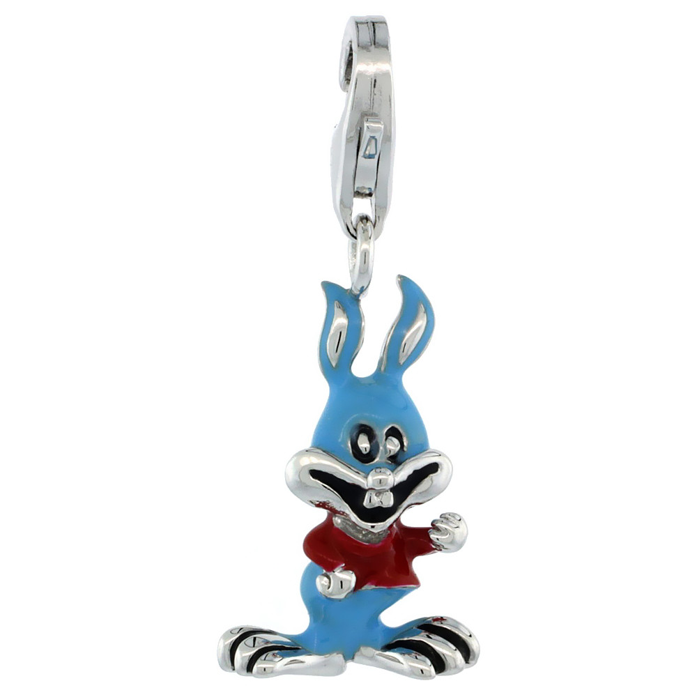 Sterling Silver Enameled 3D Bunny Rabbit Charm w/ Lobster Clasp for ...