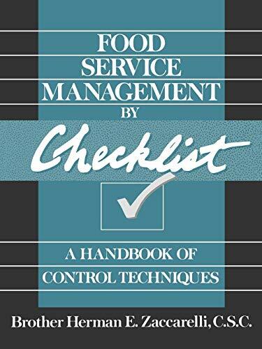 Food Service Checklist: A Handbook of Control Techniques by Zaccarelli ...