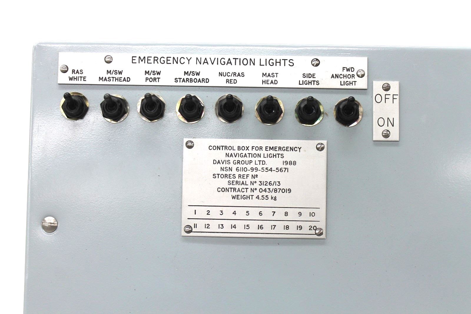 Ship / Yacht Emergency Nav. Lights Switch Box Panel NSN# 6110-99-554 ...