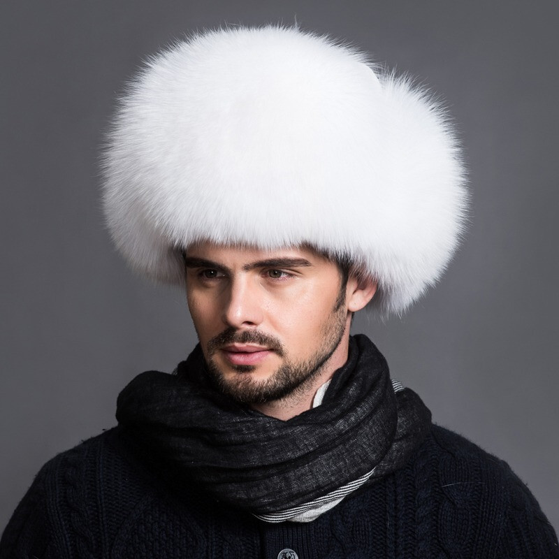 Men Real Fox Fur Hat Russian Ushanka Cossack Trapper Hat Real Leather ...
