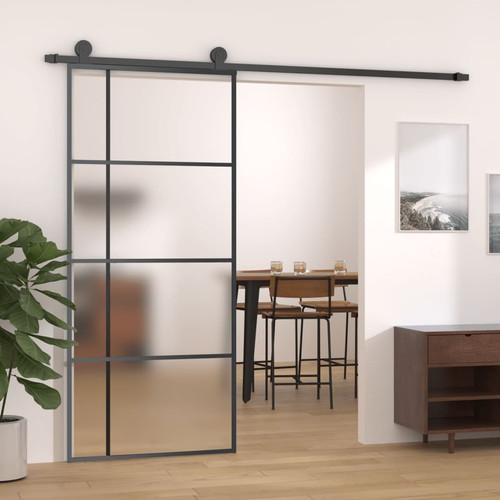 Sliding Door Frosted ESG Glass and Aluminum 35.4"x80.7" Black ...