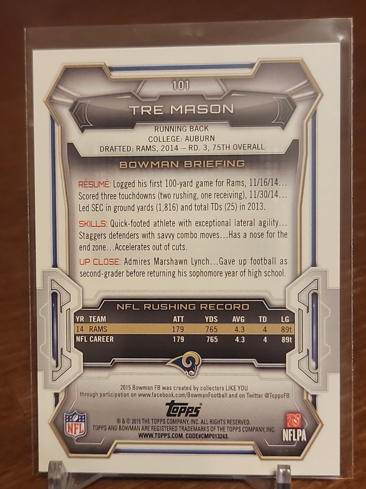 2015 Bowman Tre Mason #101 | eBay