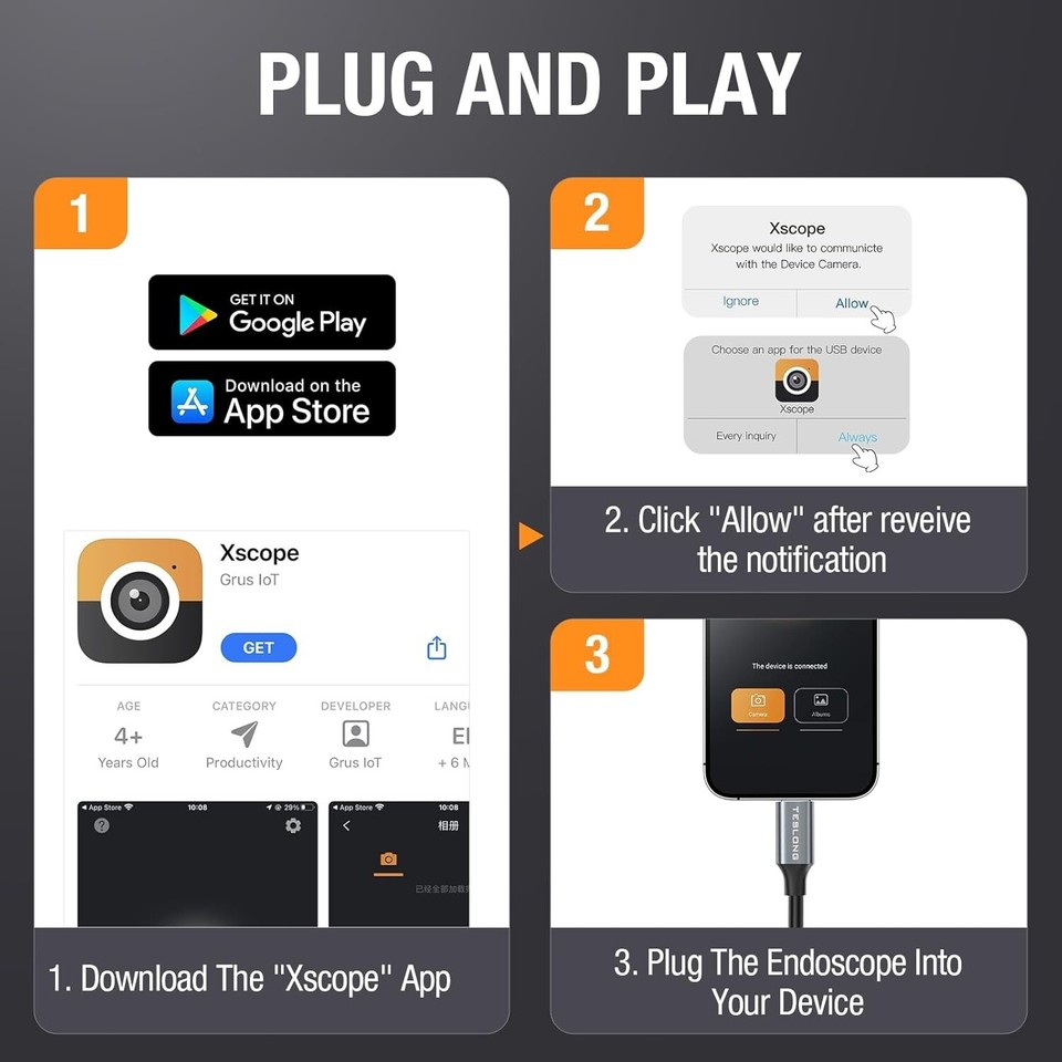 50FT Sewer Inspection Camera USB C Drain Plumbing Snake Borescope ...