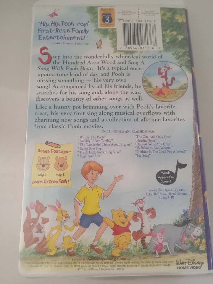 Disney Winnie the Pooh Sing A Song with Pooh Bear VHS Movie ...
