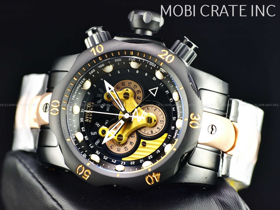 New Invicta Reserve Venom 54mm Swiss Master Chrono Rose Gold Blk SS ...
