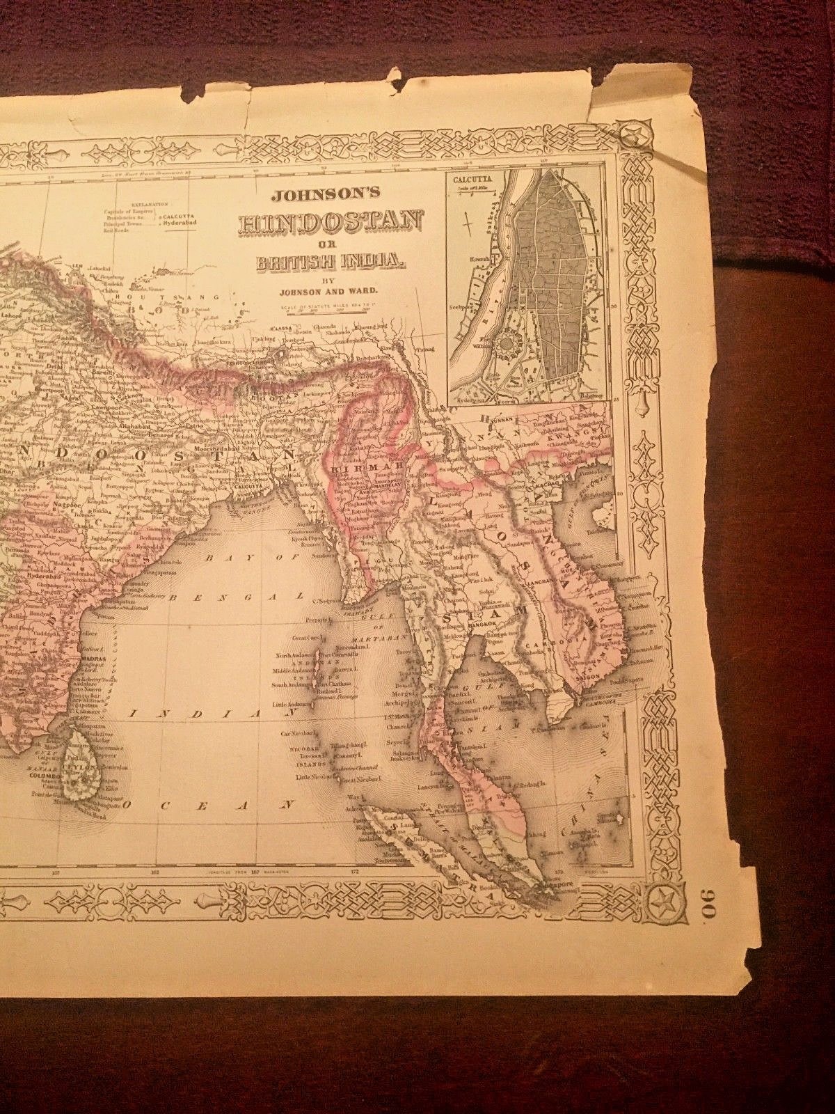 1863 Johnson & Ward Hand Colored Atlas Map of HINDOSTAN or BRITISH ...