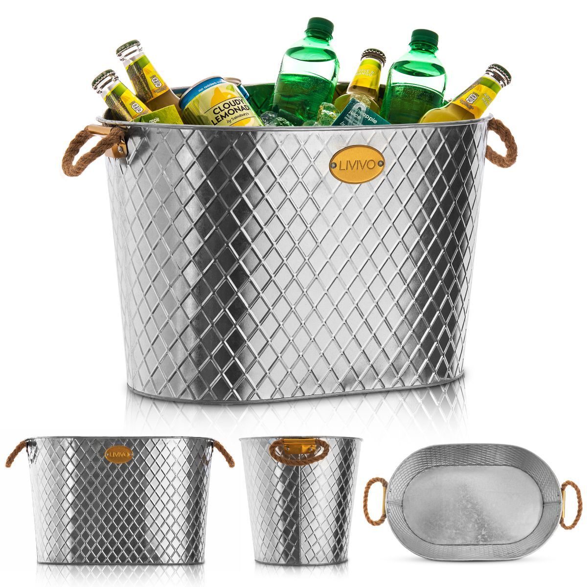 Galvanised Steel Oval Beer Bucket w/ Rope Cooler Party Tub Beverage ...