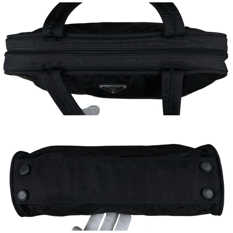 Borsa tote PRADA triangolo logo placca nylon nero autentica | eBay