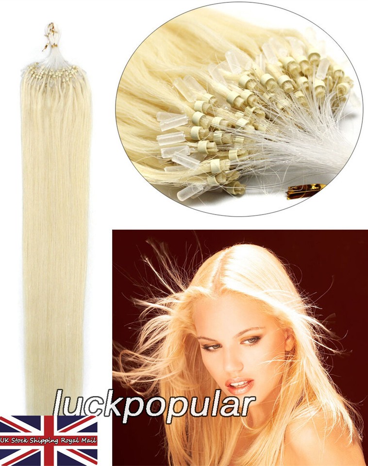 Pre-Looped Fish Line Micro Ring Beads Link Hair Extensions Real Remy ...