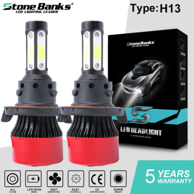 4 Sides H13 9008 2400W 360000LM RIDROID LED Headlight Bulb Kit Hi/Lo ...