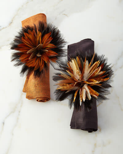 Deborah Rhodes 2 Tone Brown & Cream Feather Napkin Ring Set of 4 NEW no ...