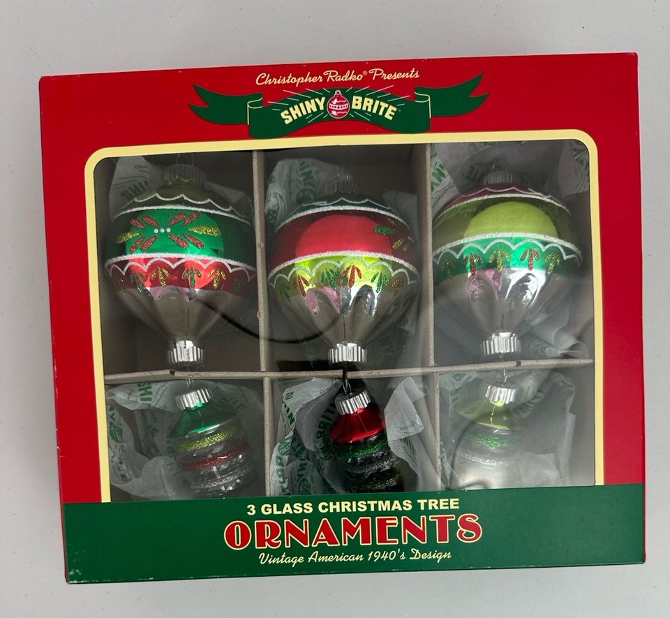 Christopher Radko Shiny Brite Holiday Splendor 3 Ornaments 7" Decorated ...