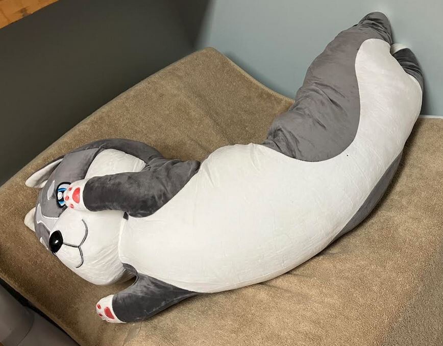 Mewaii Long Dog Plush Kawaii Body Pillow, 44” Cute Gray Dog Stuffed ...