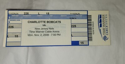 2009 CHARLOTTE BOBCATS new jersey nets game stub 11/2/2009 225/L/15 | eBay
