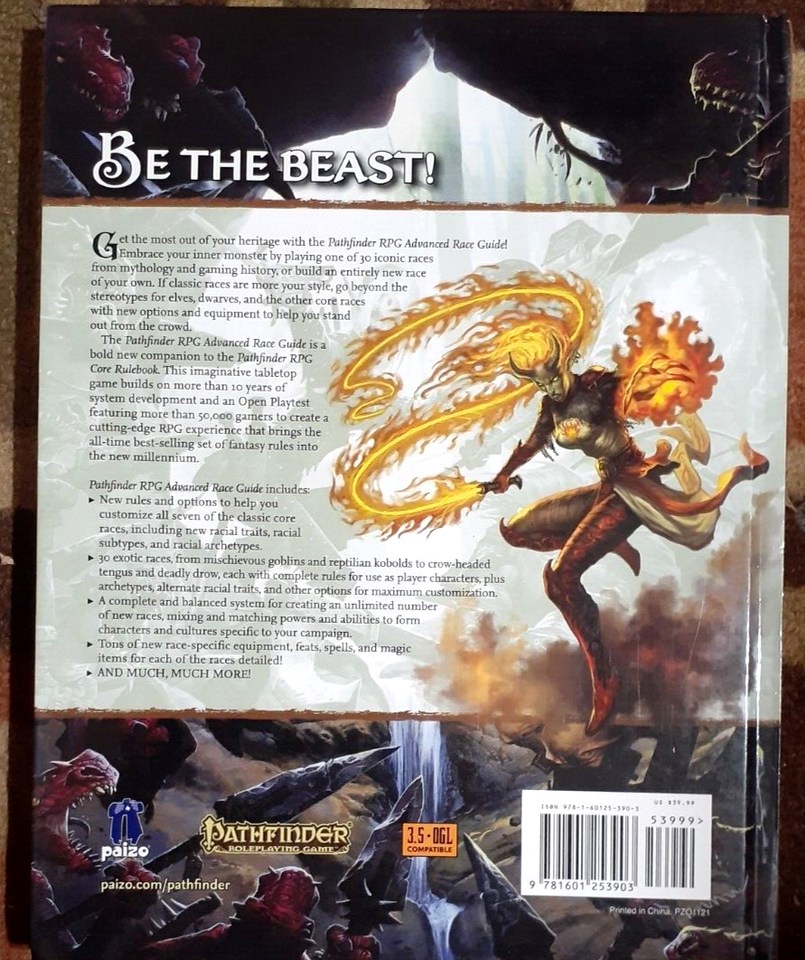 Pathfinder Advanced Race Guide HC Paizo D&D 3.5 D20 RPG Hardcover Book ...