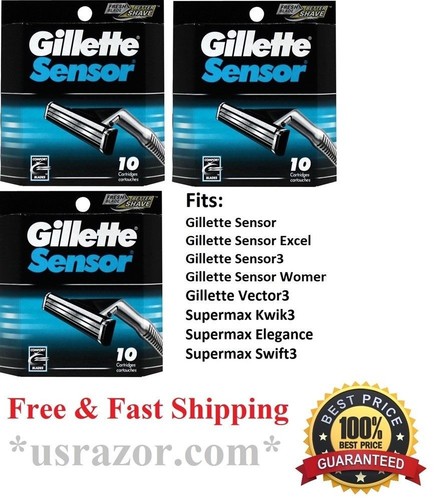 30 Gillette Sensor Razor Blades Cartridges Refills Shaver Handle Fit ...