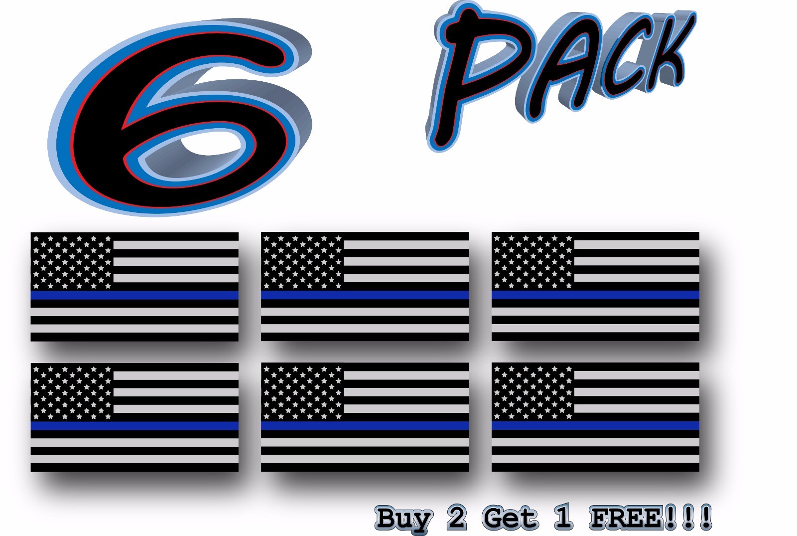6 Pack Thin Blue Line Police Flag USA American Sticker Decal Blue Lives ...
