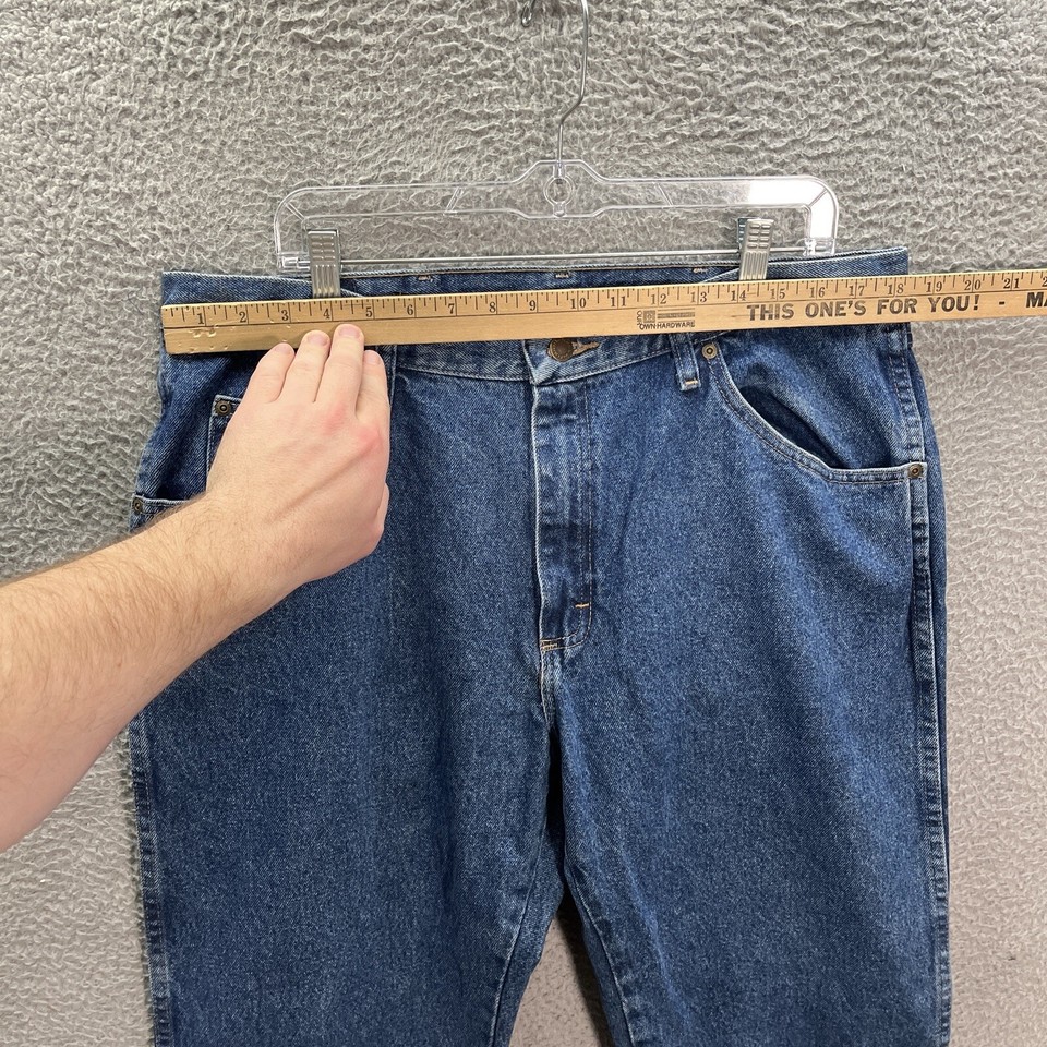 Wrangler Jeans Mens 37x29 Blue Denim Straight Fit Workwear Western ...