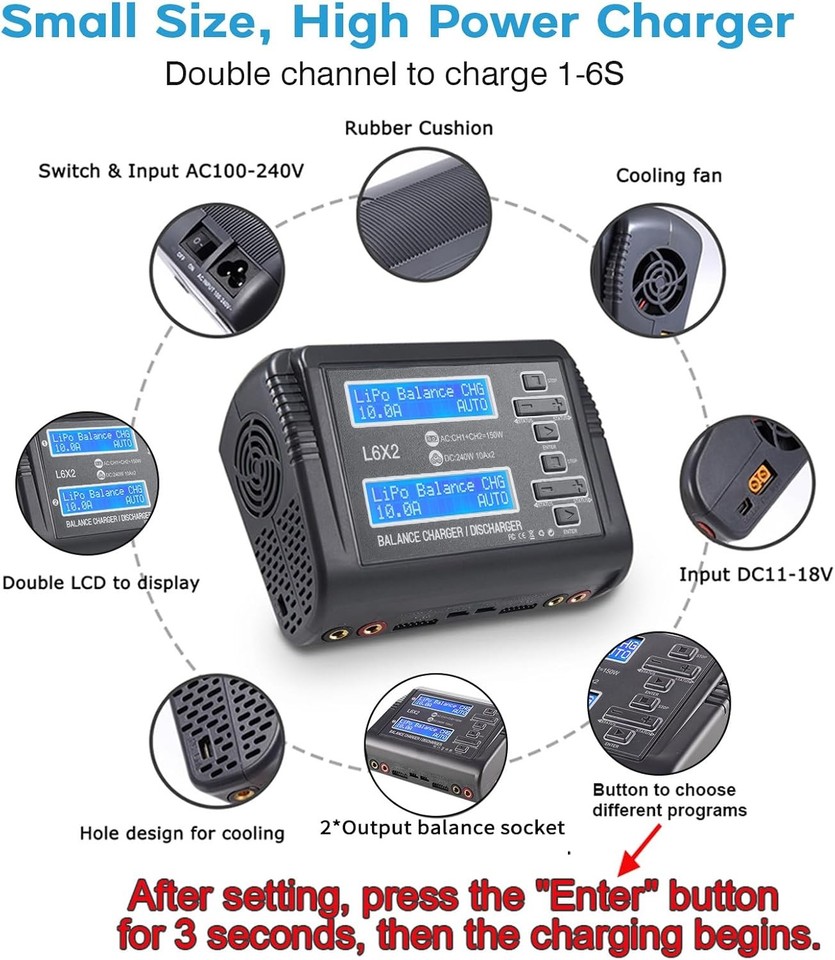 LiPo Battery Charger Fast Balance Chargers Discharger for 1S-6S L6X2 | eBay