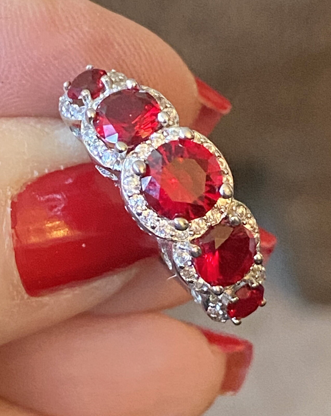 Fuzion Creations .925 Sterling Red & Clear Cubic Zirconia Ring Sz 5 ...