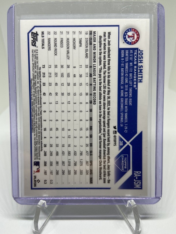 2023 Topps Chrome JOSH SMITH Rookie On Card Auto Texas Rangers RC | eBay