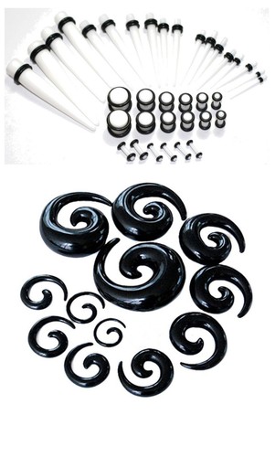 48pc Starter White Ear Stretching Kit Set 00G-14G Tapers Plugs Spirals ...