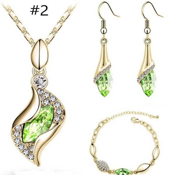 7 Color Gold Plated Crystal Rhinestone Necklace Pendant Earrings ...