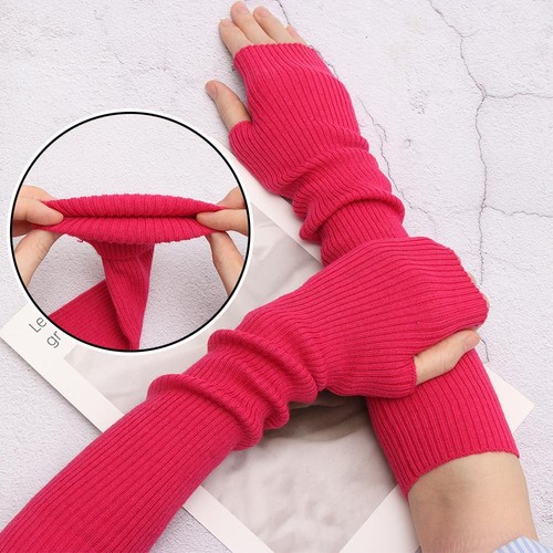 Winter Cashmere Blend Knitted Arm Sleeve Mittens False Sleeves Long ...