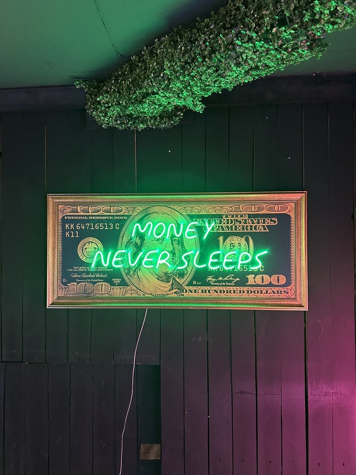 money never sleeps art painting neon sign Art Dollar Light Sign Gift ...