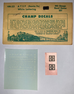 CHAMP HO DECAL - SANTA FE / ATSF ROAD NAME SET - WHITE LETTERING - #HN ...