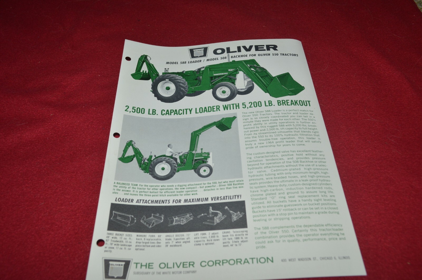 Oliver Tractor 550 Tractor 588 Loader 508 Backhoe Brochure FCCA | eBay