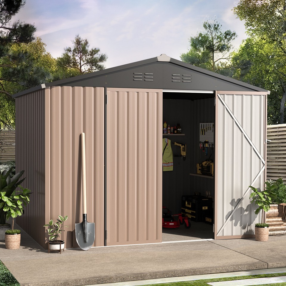 Outdoor Metal Storage Shed Utility Tool Storage w/Lockable Door for ...