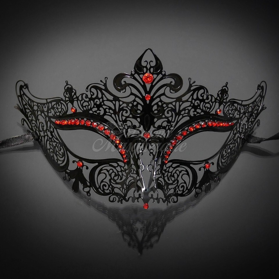 Womens Luxurious Black Metal Red Rhinestones Venetian Masquerade Mask ...