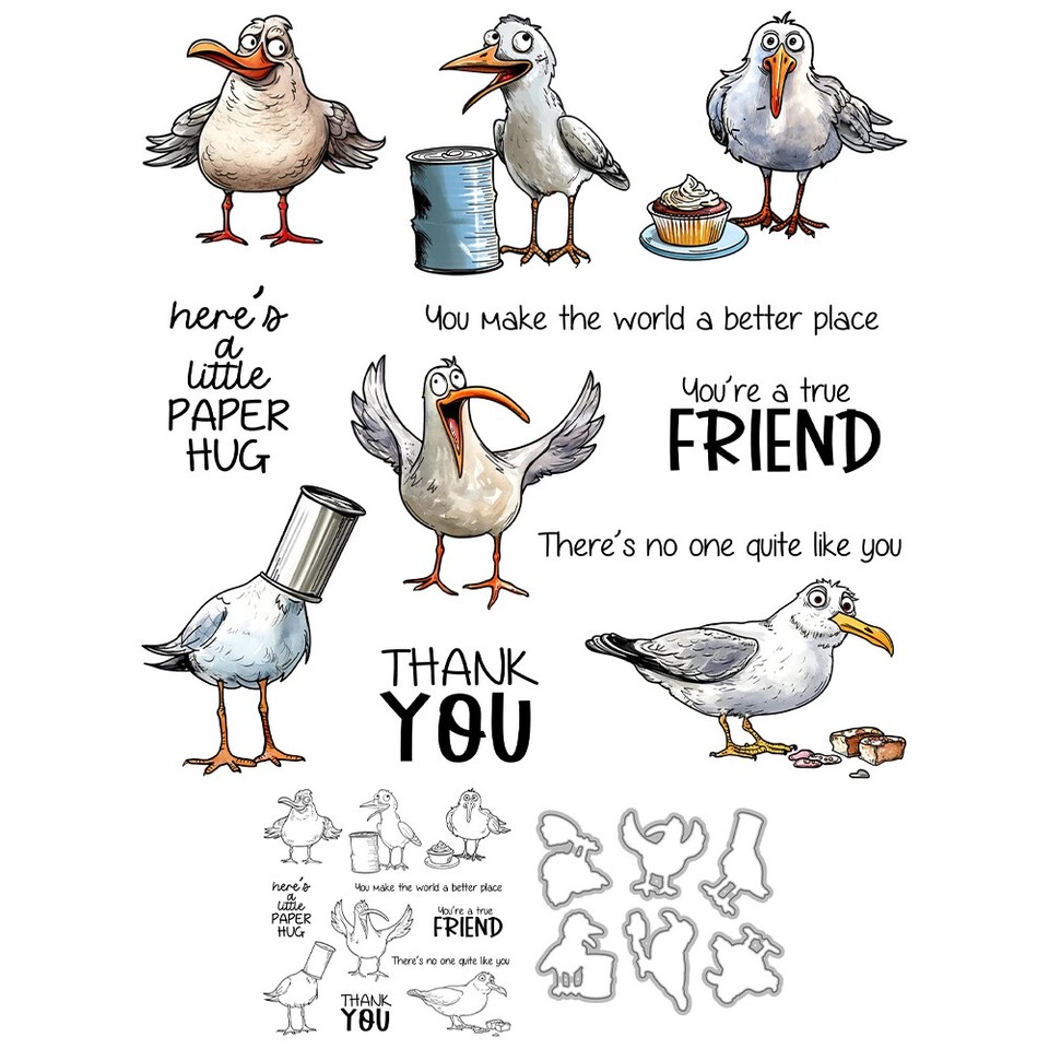 Silly Seagull Here's a Paper Hug True Friend Metal Cutting Dies Clear ...