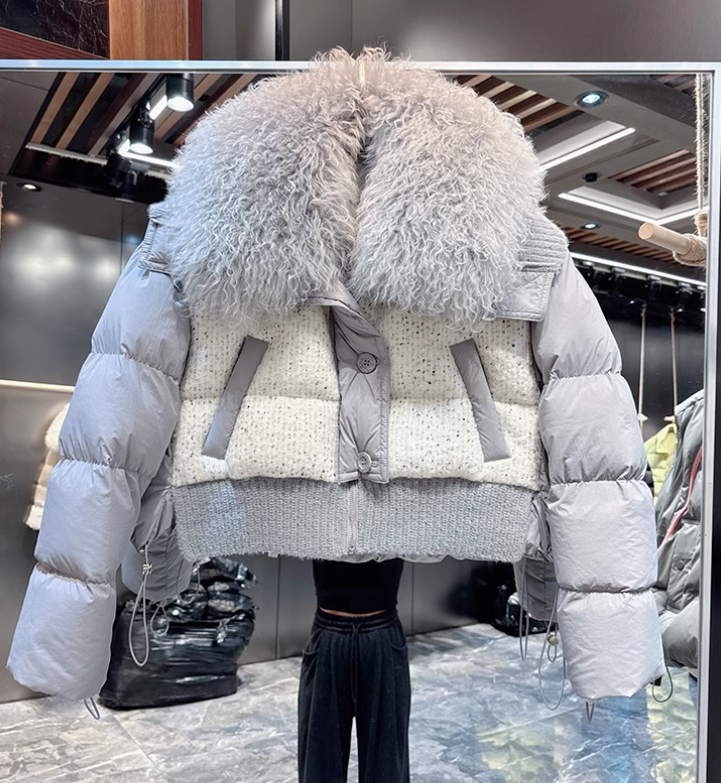 2024 Winter Jacket Womens Short Sheep Fur Lapel 90% White 2024 Winter Jacket Womens Short Sheep Fur Lapel 90% White