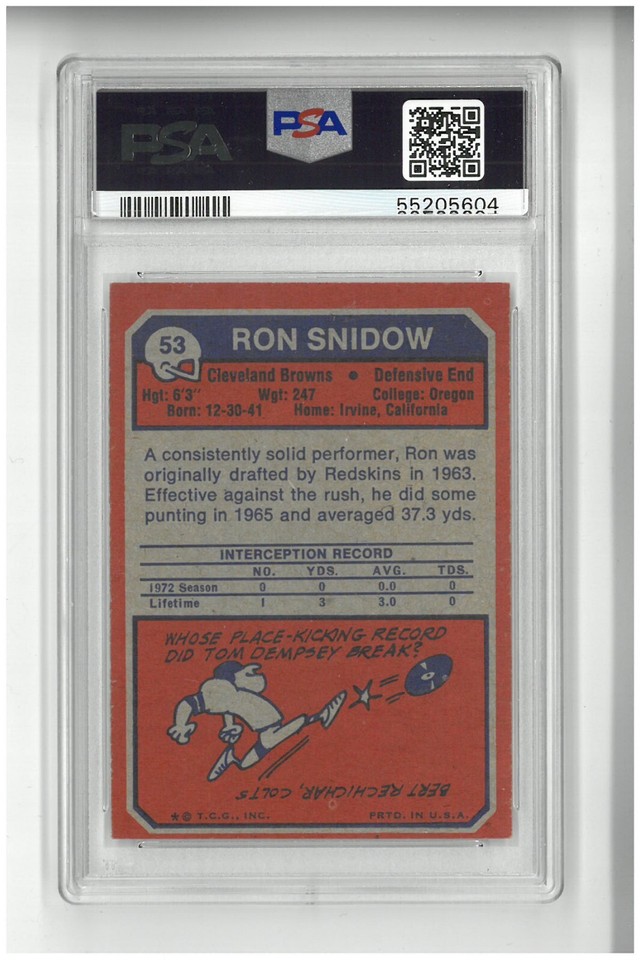 1973 Topps Ron Snidow PSA 4 VG-EX football card 53 Cleveland Browns ...