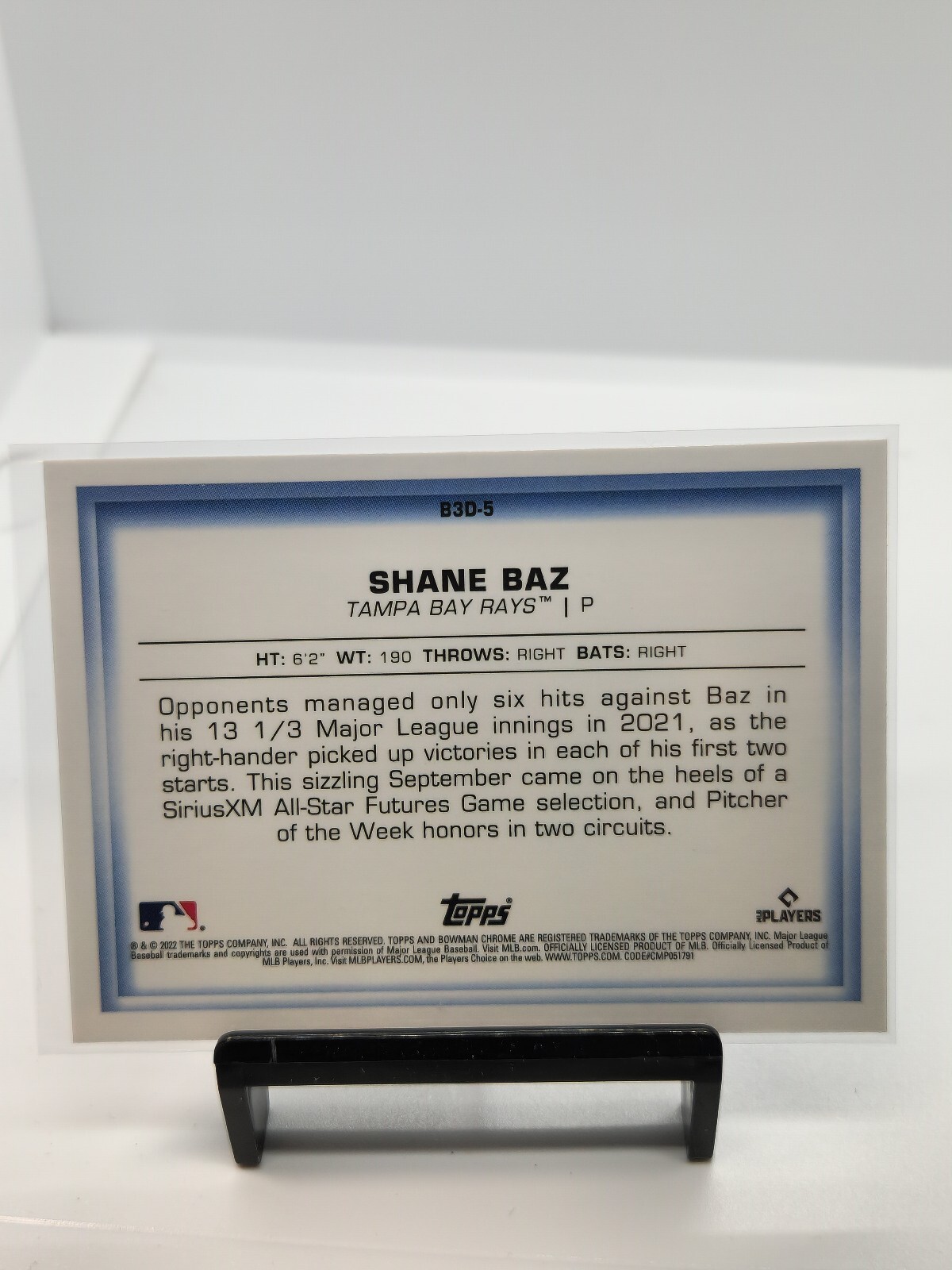 2022 Bowman Chrome Shane Baz Bowman In 3D Rookie Refractor Tampa Bay ...