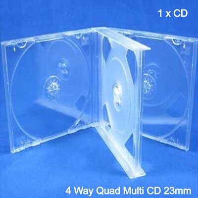 4 Way Quad Multi CD Jewel Case 25mm with Clear Tray holds Four Discs ...