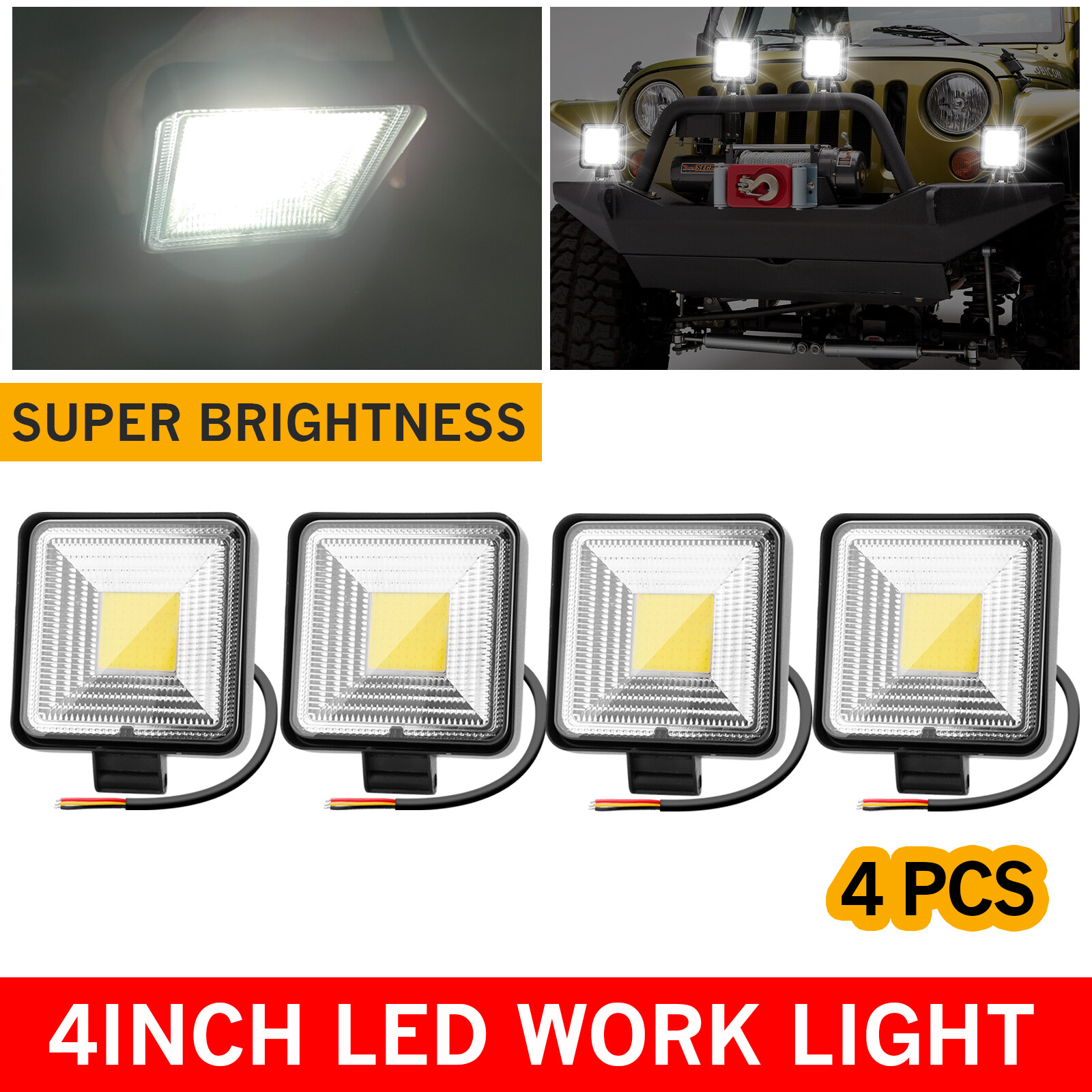 4PC 4"inch Square LED Work Light Pods SPOT Lights For Truck Off Road ...