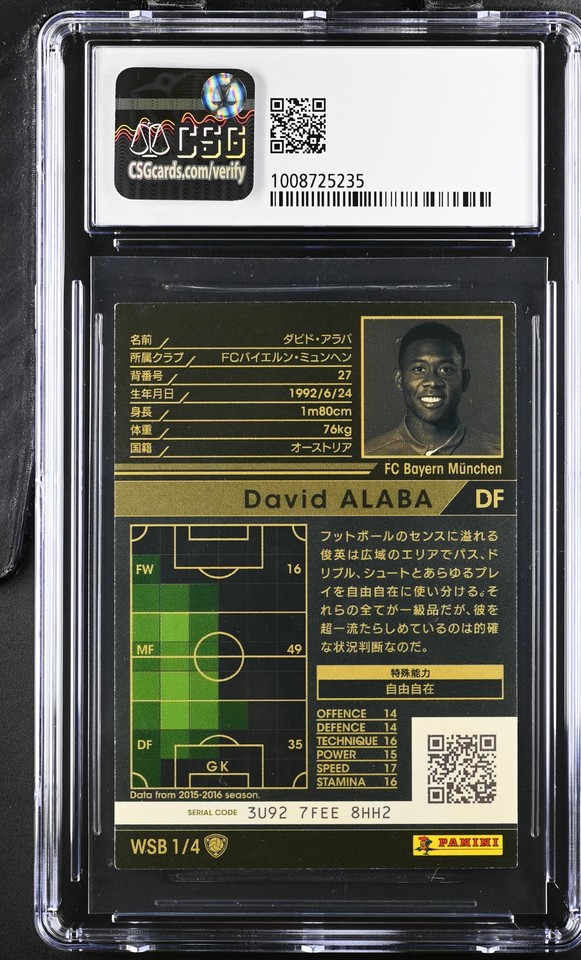 2016-17 Panini Wccf David Alaba World Class FC Bayern Munchen CSG 9 # ...