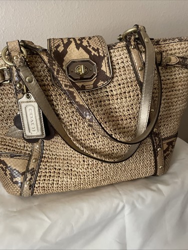 Coach Natalie Straw w/snake Skin Detail Handbag | eBay