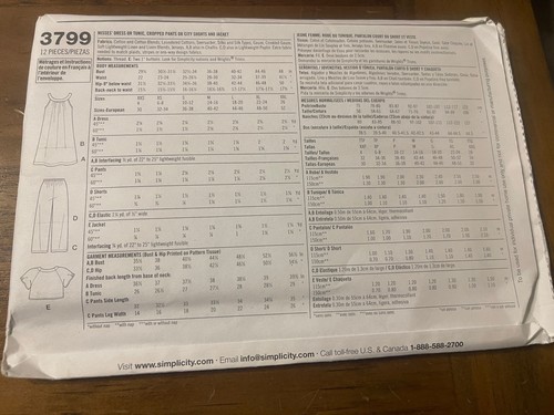 Simplicity Pattern 3799 Ms EZ Dress~Tunic~Cropped Pants~City Shorts ...