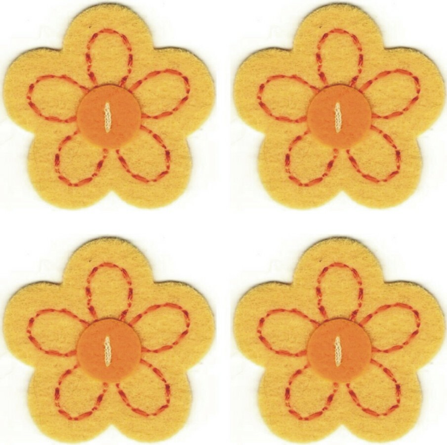 Lot of 4 Yellow Felt Daisy Flower Patches Felt Circle Center Appliques ...