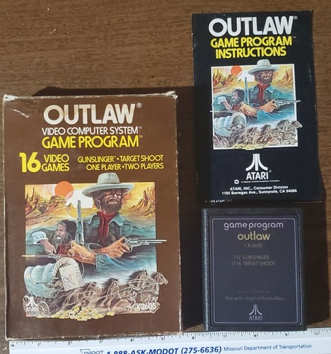 Vintage 1978 Atari Video Game OUTLAW Cartridge Box Manual Cowboy ...