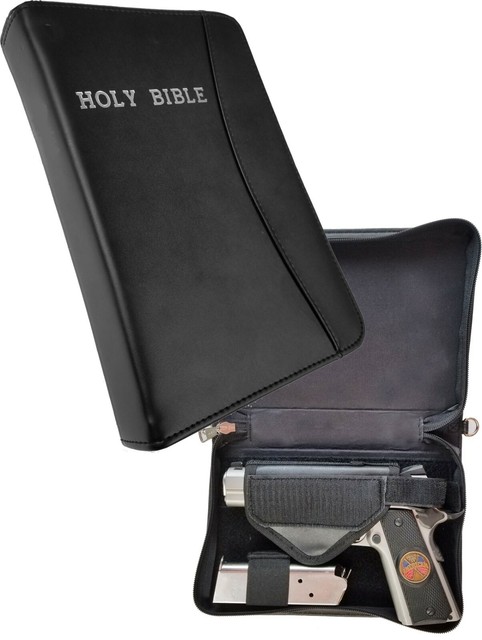 Leather Concealed Carry or Bookshelf Bible Gun Case With Silver Leaf ...