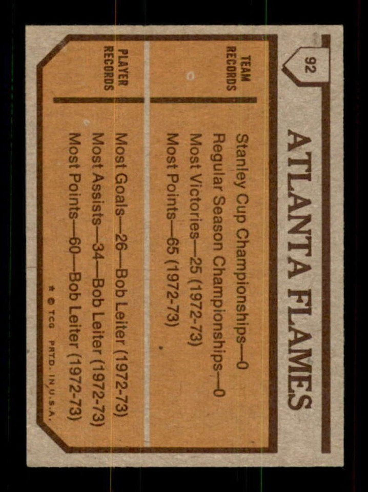 1973-74 Topps #92 Atlanta Flames Team EX/EX+ Flames 244702 | eBay