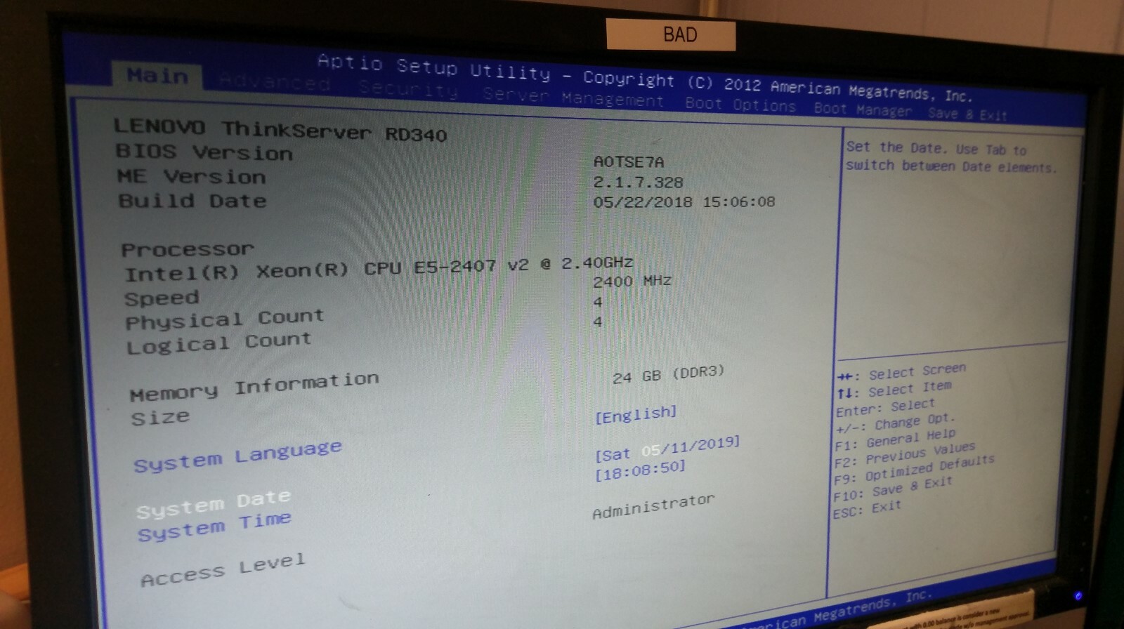 Lenovo ThinkServer RD340 Xeon E5-2407 v2 24GB(4x6GB) DDR3 ECC No O.S ...