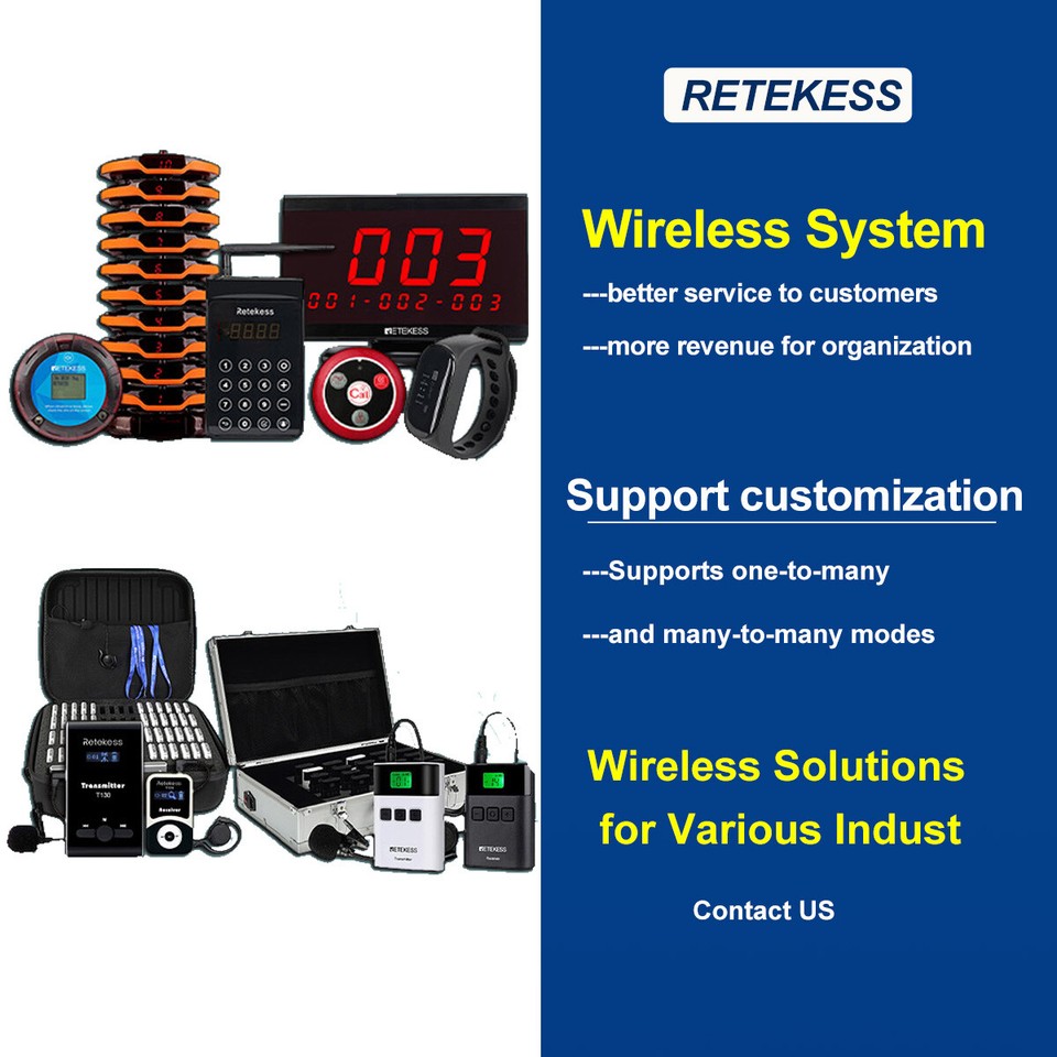 Retekess Wireless Calling System Pager Waiter 3 Watch 20 Call Button ...