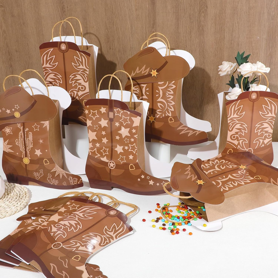 12Pcs Cowboy Boots Paper Bags Western Theme Party Decorations Favors ...